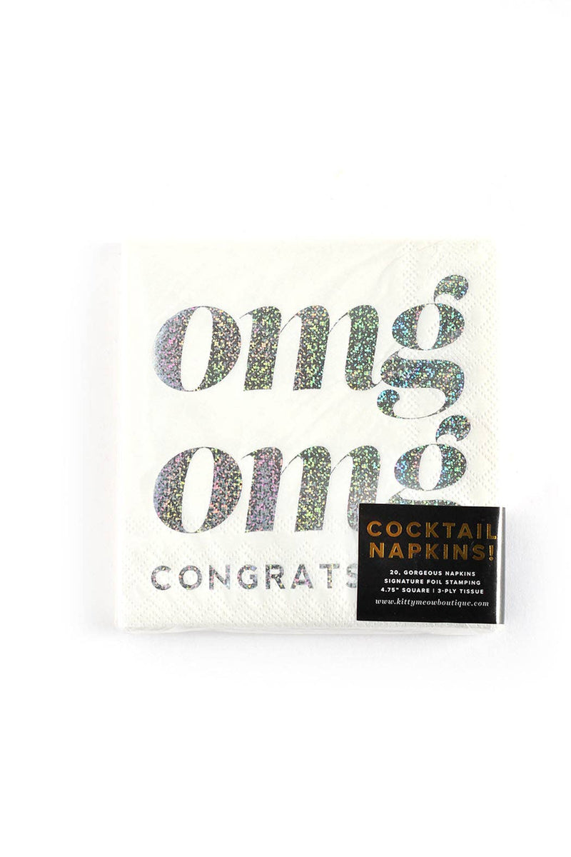 OMG Congrats!, Holographic Celebration Cocktail Party Napkin | Two ...